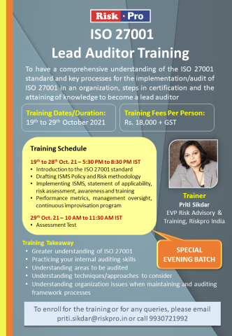 ISO 27001 Lead Auditor Training | Riskpro India - Connect with Risk Professionals